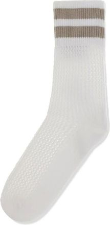 Brunello Cucinelli Femme, Sous-v&ecirc;tements, Blanc, Taille: 38 FR Chaussettes en maille de coton &agrave; point gaufr&eacute;