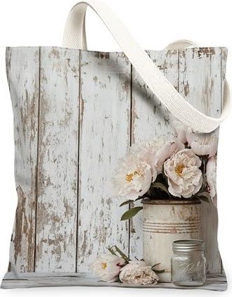Generic Sac fourre-tout en toile r&eacute;utilisable pour le shopping, 33 x 38,1 cm, motif floral rustique, sac d&eacute;picerie r&eacute;utilisable pour femme, campagne plage, pe