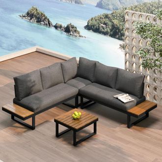 STILVORA Salon de Jardin avec 1 Canap&eacute; dAngle Relax Inclinable et 1 Table Basse, pour Terrasse, Acier Galvanis&eacute;, Polyester, Beige et Gris