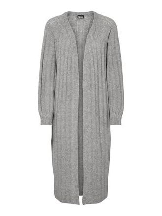 Pieces Pcmaggy LS Cardigan Long en Tricot Noos BC, M&eacute;lange de Gris Moyen, S Femme