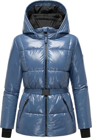 Navahoo Damen Winterjacke gl&auml;nzende warme Steppjacke mit Tailleng&uuml;rtel Eisglanz 14 Dusty Blue Gr. XXL