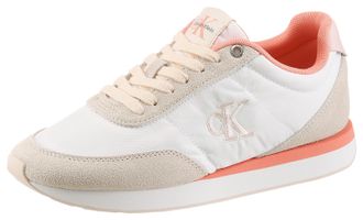 Calvin Klein Jeans Sneaker CALVIN KLEIN JEANS RETRO RUNNER ESS MIX MAT, Damen, Gr. 36, wei&szlig;, beige, rose, Leder, Textil, kontrastfarbene Details, Schuhe Sneaker, Schn&uuml;rs
