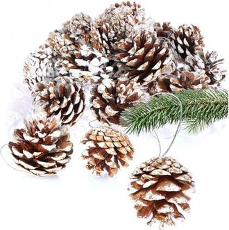 Com-Four 20x pendentifs en Forme de Pommes de pin avec Pointes Blanches - Pommes de pin comme d&eacute;corations de No&euml;l - d&eacute;corations en Forme de c&ocirc;nes &agrave; Suspendre -