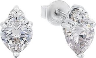 Amor boucles doreilles en argent 925 sterling pour femmes, avec zirconium synth., 1 cm, argent, coeur, Livré en boîte cadeau de bijoux