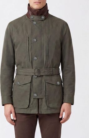 Brunello Cucinelli Leichte Jacke aus Baumwollmischung mit hohem Lederkragen