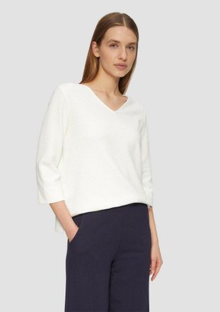 s.Oliver 3/4 Arm-Pullover Sweatshirt Strukturiertes Jersey-Sweatshirt mit V-Ausschnitt und 3/4-&Auml;rmeln