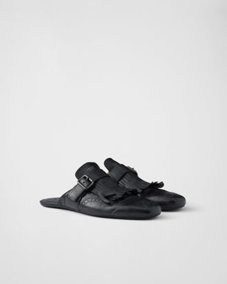 Prada Shuffle Monkstrap-Mules aus Leder mit Fransen