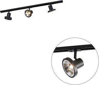 QAZQA Modernes Schienensystem mit 3 schwarzen Strahlern 1-phasig 100 cm - Iconic Jeany