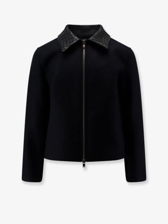 Bottega Veneta Wool jacket with leather collar with Intrecciato motif - BOTTEGA VENETA - gender_Man