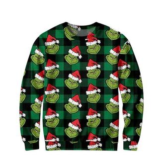Generic Le Grinch Pull De Noel Homme Sweater Vetement col Rond 2025 Enfant Femme Ugly Sweat Famille Sweats zippé Moche The Deguisement Christmas Adulte Pulls 