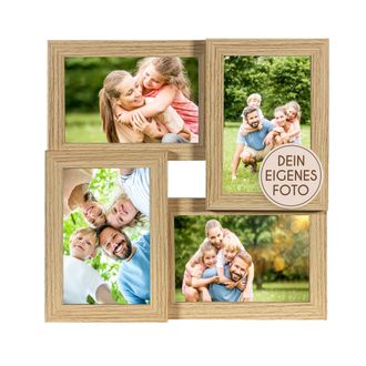 Wackadoo Bilderrahmen Collage mit eigenen Fotos Eiche 10x15 cm 4 Fotos - Holz aus MDF Fotorahmen Fotogeschenk personalisierte geschenke personalisiertes gesche