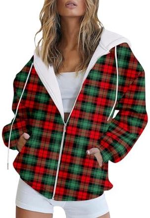 Generic Vestes pour femmes 2026 - Mode d&eacute;contract&eacute;e - Avec cordon de serrage - Imprim&eacute; color&eacute; - Fermeture &eacute;clair - Poche, Vert, XL