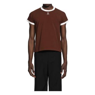 Versace Homme, Tops, Brun, Taille: M T-shirt ajust&eacute; en jersey de coton stretch avec logo brod&eacute;