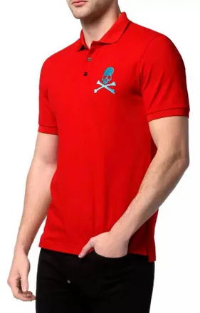Philipp Plein Poloshirt Polohemd mit Leder-Patch und PP Hexagon Leder-Patch mit PP Hexagon, Gesticktes Skull&Bones-Logo