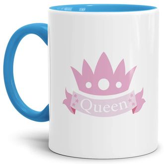 Tassendruck Pärchen-Tasse für Sie Queen Geschenk/Partner/Liebe/Love/Beziehung/Paare/Beste Qualität - 25 Jahre Erfahrung Innen/Henkel Hellblau