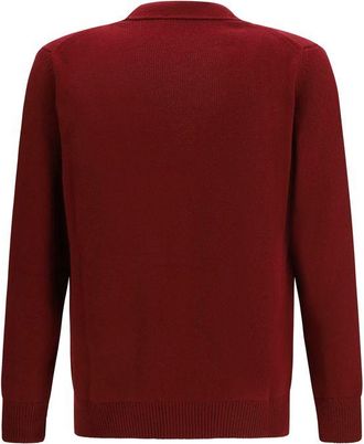 Gucci Wool Cashmere with Double G Embroidery Cardigan - Red