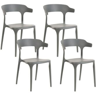 Beliani Esszimmerstuhl 4er Set Wei&szlig; Kunststoff Stapelbar Skandi Modern f&uuml;r Innen- und Au&szlig;enbereich Garten Terrasse Balkon Wohnzimmer Esszimmer