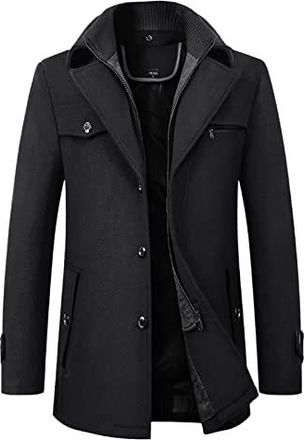 Generic Manteau daffaires pour hommes, trench &agrave; simple boutonnage pour hommes, manteau dhiver mi-long en laine &eacute;paisse, manteau trench-coat coupe r&eacute;guli&egrave;re, c