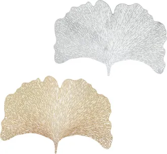 BESPORTBLE 2 St&uuml;ck Teiliges Ginkgo Tischset PVC Platzsets Hitzebest&auml;ndig rutschfest Dekorativ f&uuml;r Haushalt Bar Restaurant Wohnk&uuml;che Gold Silber
