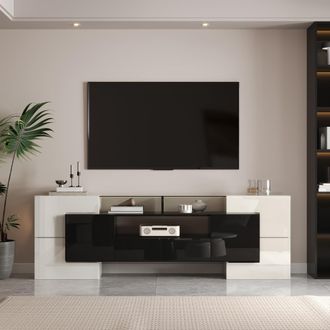 Generic Hochglanz TV-Schrank 200 cm L&auml;nge mit LED TV-Kommode mit T&uuml;ren Schubladen Offenes Regal Lowboard f&uuml;r Wohnzimmer Esszimmer Schlafzimmer Unterschrank TV