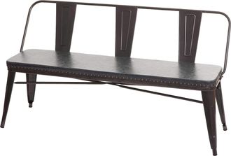 Mendler 3er Sitzbank HWC-H10, Garderobenbank Esszimmerbank, Kunstleder Chesterfield Industrial Gastronomie - schwarz-grau