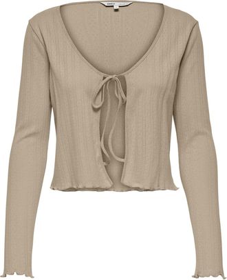 Only Damen Onlcarlotta L/S String Cardigan JRS Regular Fit Strickjacke Für Jugendliche Mit Kordelverschluss, Humus, Large