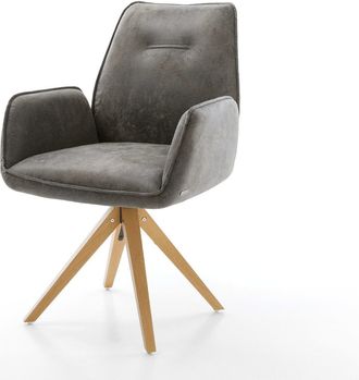 DELIFE Esszimmerstuhl Zoa-Flex Mikrofaser Grau Antik Holzgestell kantig Natur Taschenfederkern, Esszimmerst&uuml;hle