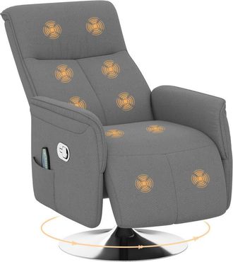 HOMCOM Fauteuil relax massant - HOMCOM - pivotant, dossier et repose-pieds r&eacute;glable, t&eacute;l&eacute;commande - tissu aspect lin - 68,5x77x117cm - gris