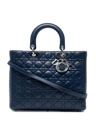 Dior grand sac &agrave; bandouli&egrave;re Cannage Lady Dior (2011) - Bleu