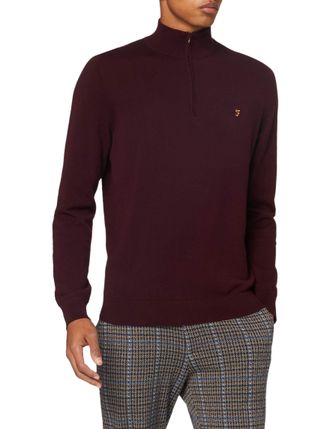 Farah Herren 12gg Baumwolle Schlank Pullover, 626 Red, One Size