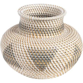 Beliani Beliani - Vase D&eacute;coratif Blanc et Gris en Rotin 22 cm Fait Main Fleurs Artificielles Asahan