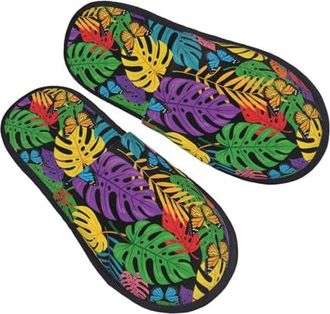 Generic Classiques Pantoufles Hommes Feuilles de palmier tropicales Maison Pantoufles Unisex Chaussons en Peluche pour Femme Hiver Homme L