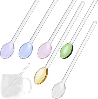 Aboofan 6pi&egrave;ces Cuill&egrave;res Verre Color&eacute;es Avec Long Manche Lot De Cuill&egrave;res &Agrave; M&eacute;langer Pour Caf&eacute; Th&eacute; Cocktails Et Glaces R&eacute;sistantes Aux Taches Et Faciles &Agrave; Ne