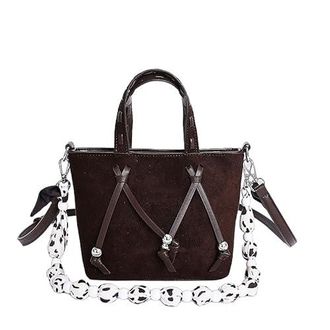 Generic Sac r&eacute;tro en daim synth&eacute;tique Hobo Sac &agrave; main Couleur unie Sac &agrave; main tiss&eacute; pour femmes Voyage Shopping, caf&eacute;, 8.66*2.76*6.3Zoll