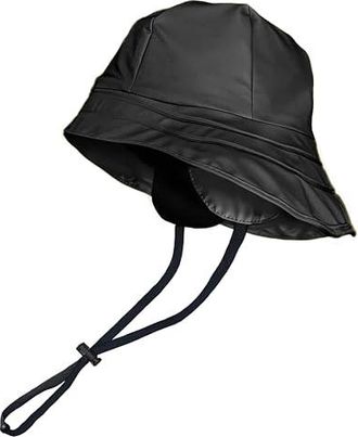Toutacoo Chapeau de Pluie imperm&eacute;able Noir, Unisexe, &agrave; Large Bord, avec jugulaire et prot&egrave;ge Oreilles, int&eacute;rieur Polaire (01- Noir)