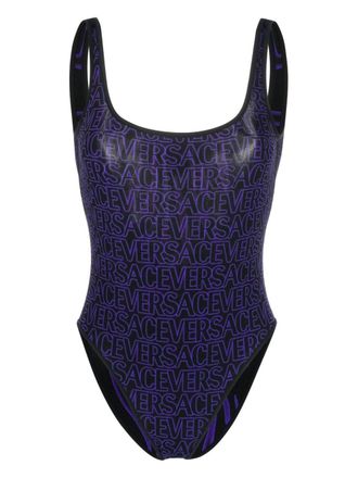 Versace Wendbarer Badeanzug mit Logo-Print - Schwarz