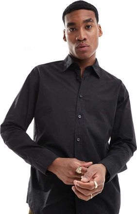 Boss Orange by Hugo Boss Relegant - Lang&auml;rmliges Popeline-Hemd in Schwarz