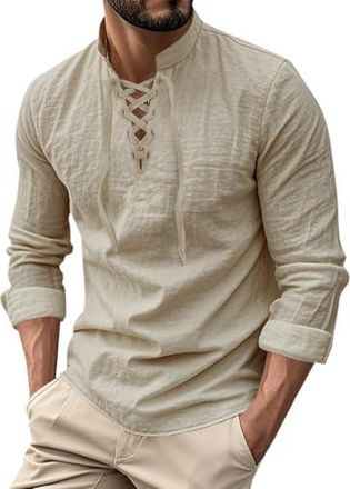 Generic Henry Chemises demi-cardigan pour homme avec dentelle &agrave; manches longues et col montant d&eacute;contract&eacute; Pull confortable doux &agrave; porter &eacute;vacuant lhumidit&eacute; H