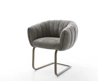 DELIFE Freischwinger Jada-Flex Boucl&eacute; Soft Schlamm Freischwinger flach Effektfinish Titan Taschenfederkern, Esszimmerst&uuml;hle