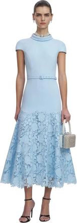 Self Portrait Femme, Robes, Bleu, Taille: 38 FR Floral Lace Midi Dress