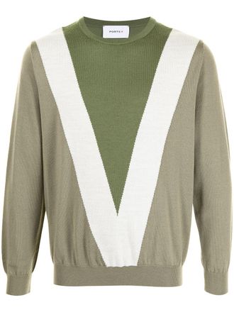 Ports V Pullover mit V-Intarsie - Gr&uuml;n