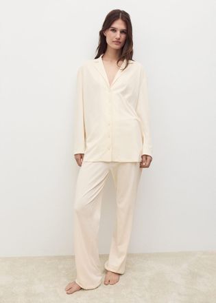 Mango Unifarbene Pyjama-Hose aus Baumwolle vanille - Damen - S - MANGO