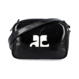 Courrèges Femme, Sacs, Noir, Taille: ONE Size Sac bandoulière en cuir verni noir