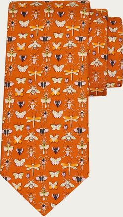 Ferragamo Herren Seidenkrawatte mit Skarab&auml;us Print Orange