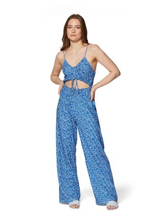 Mavi Printed Jumpsuit; Bright Cobalt Mini Leaf Print