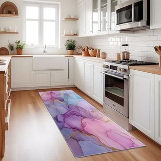 Generic Tapis de Couloir Long 60 x 180 cm Tapis de Passage Antid&eacute;rapant Doux Microfibre - Aquarelle &Eacute;l&eacute;gance Peinture &Agrave; LEncre Marbre Passage Couloir pour Bua