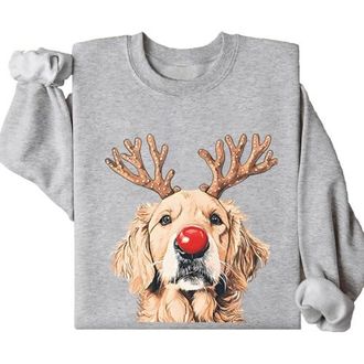 Generic Golden Retriever Sweat-shirt de Noël Golden Retriever avec renne de Noël - Sweat-shirt de Noël moche pour femme, gris, XXL