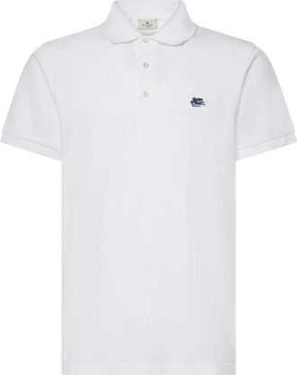 Etro Homme, Tops, Blanc, Taille: L Polo en Piqu&eacute; de Coton avec Broderie Pegaso