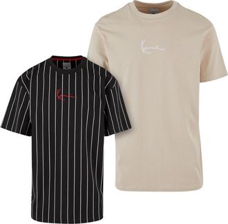 Karl Kani Herren KM241-076-4 Small Signature Essential Tee 2-Pack Pinstripe Black/Off White, XL