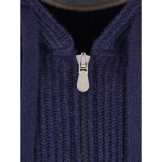 Brunello Cucinelli Ribbed Cashmere Hooded Sweater - Navy